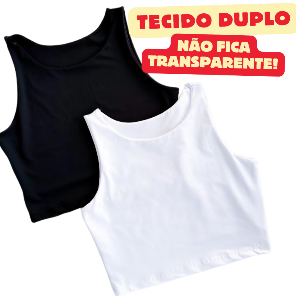 Croped Liso Branco Preto Básico Treino Academia Cropt Cropet Top ...