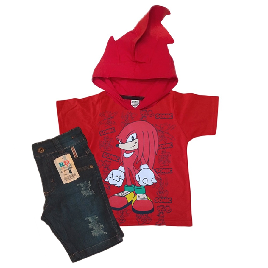 Conjunto knuckles Com capuz e bermuda jeans- | Shopee Brasil