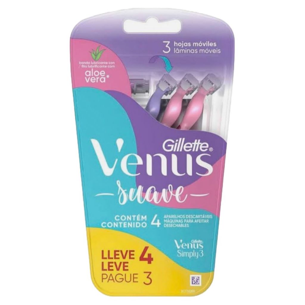 Aparelho para Depilar Gillette Venus Suave Simply 3 C/4 Unidades ...