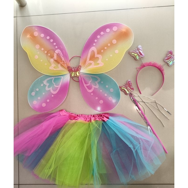 Fantasia Fada Infantil Colorido Asinha VarinhaTiara E Saia | Shopee Brasil