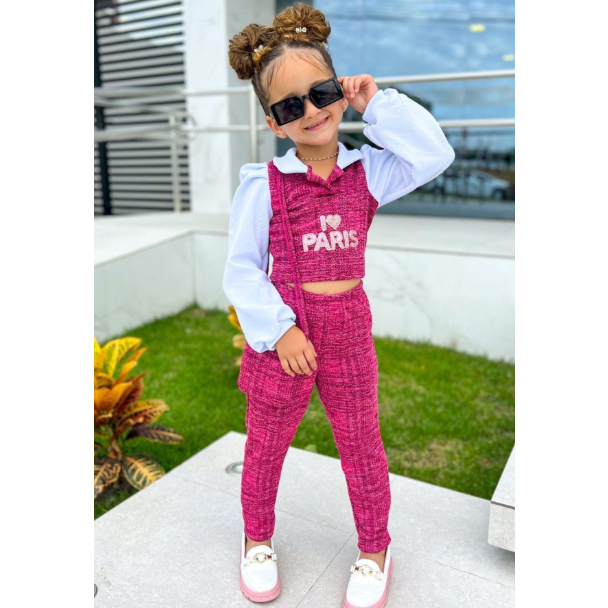 Conjunto menina moda infantil Blusa com gola calça e bolsa Blogueirinha ...
