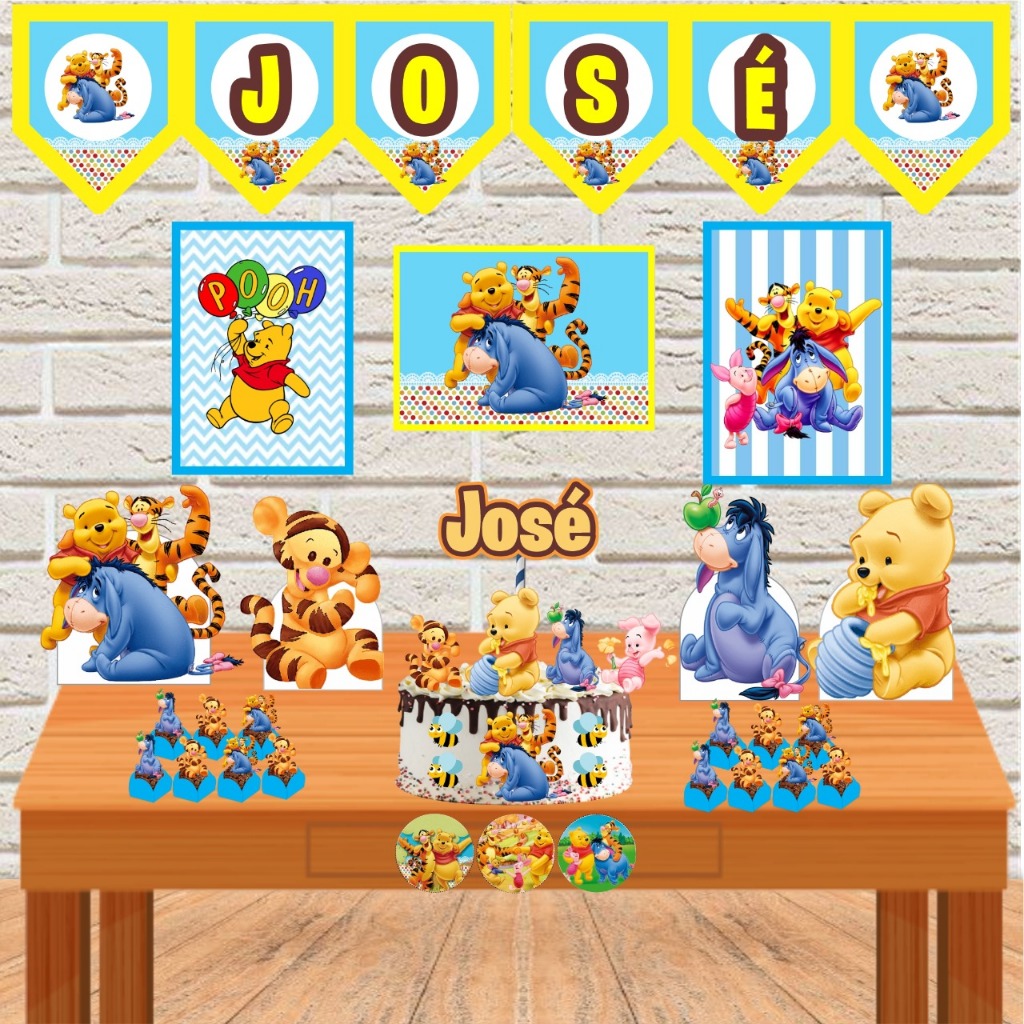 Kit Festa Tema Ursinho Pooh Decoração Completa 80 Pçs Personalizado Com ...