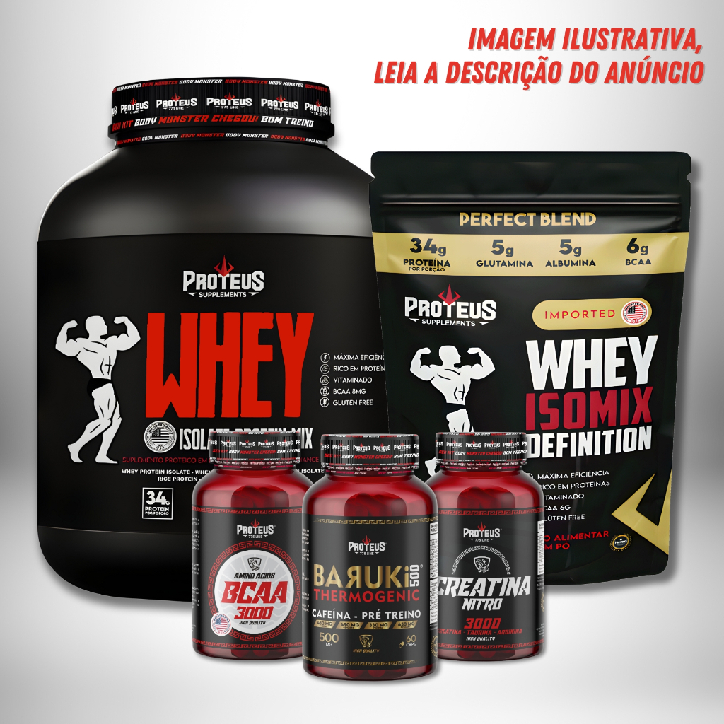 Kit Whey Protein Sache 1kg + Creatina + Pré Treino Termogenico Inductor ...