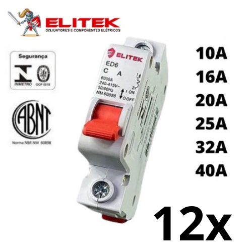 Kit 12 Disjuntor Unipolar Mono 10a, 16a, 20a, 25a, 32a, 40a, Casa Curva C Elitek | Shopee Brasil