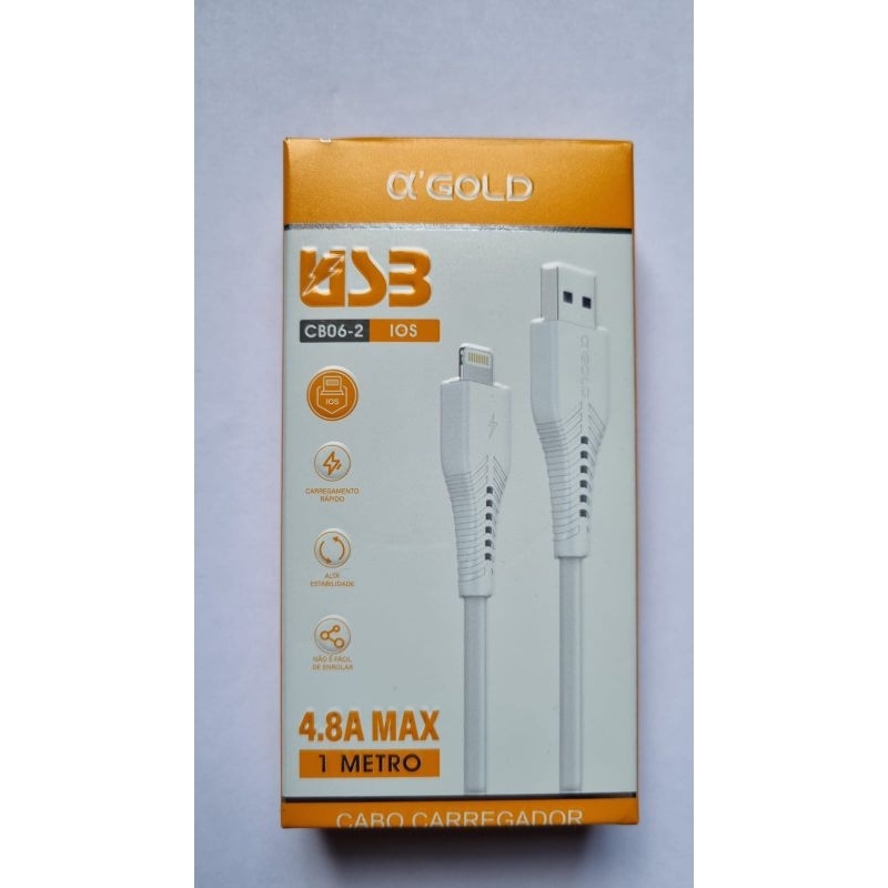 Cabo USB para iphone 1 metro Agold CB06-2 | Shopee Brasil