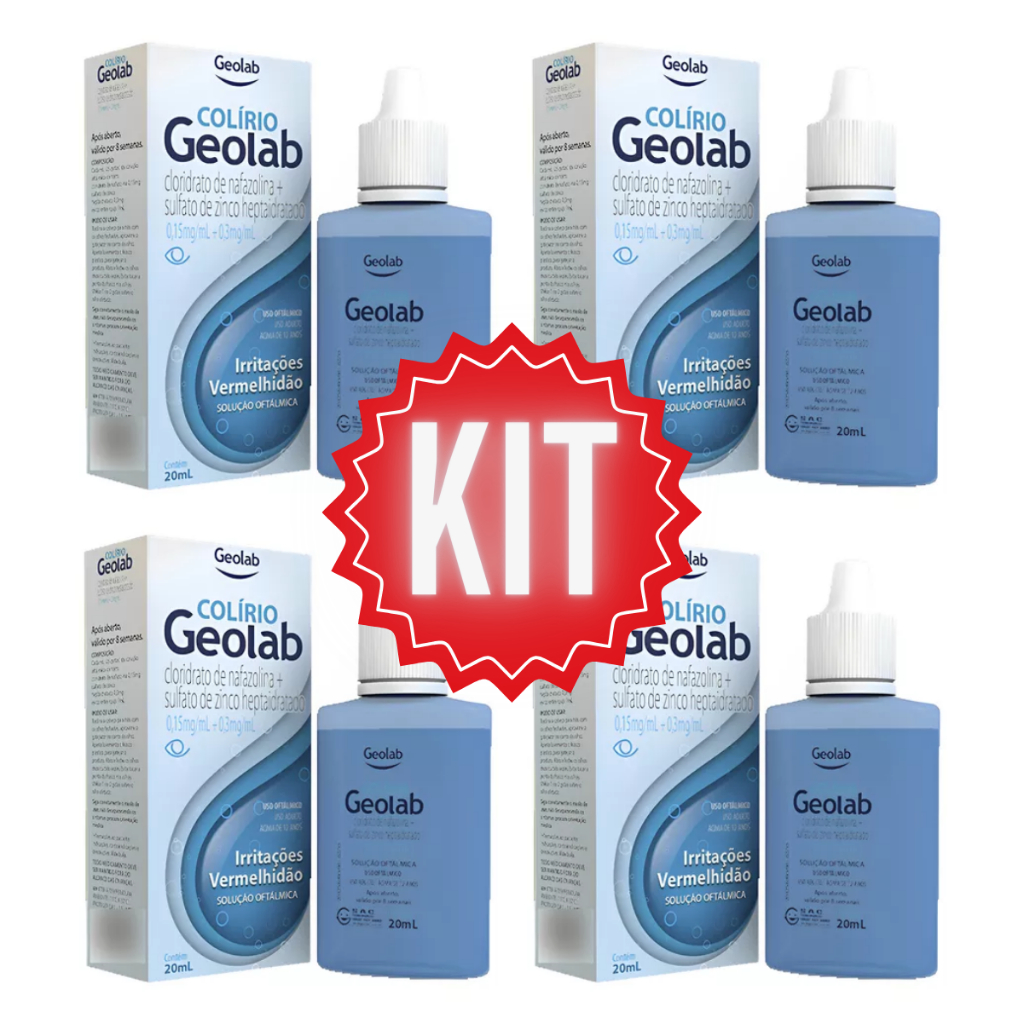COLÍRIO GEOLAB KIT COM 4 UNIDADES IRRITAÇÕES E VERMELHIDÃO 20ML SOLUÇÃO ...