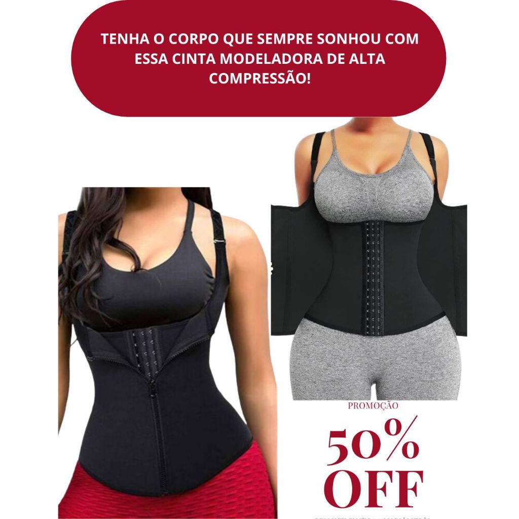 Cinta Modeladora Dupla Ajustável Feminina Alça Reduz e Afina Cintura ...