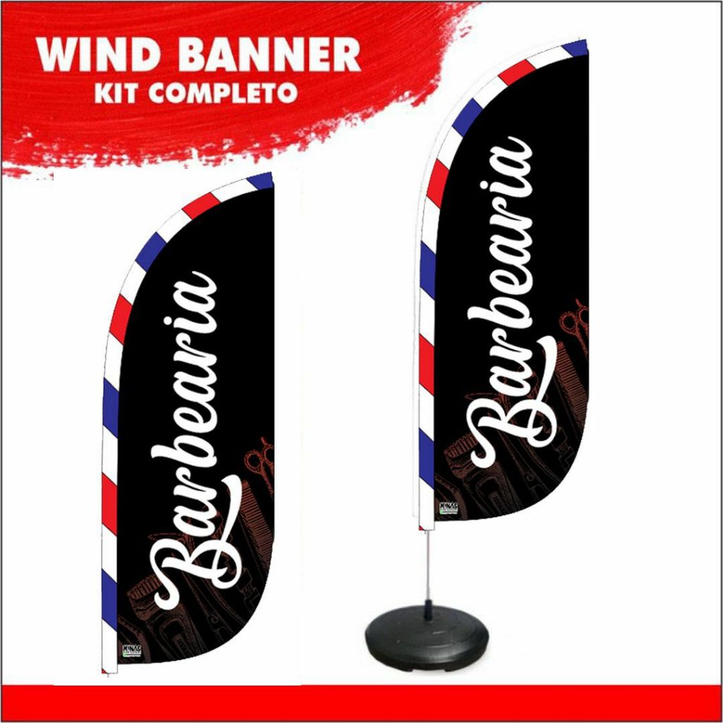 Bandeira BARBEARIA WIND BANNER Kit Completo - Haste, Base e Bandeira ...