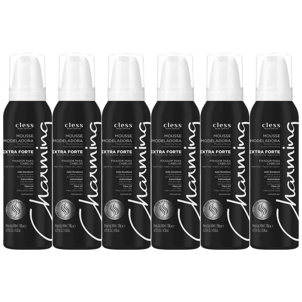 Kit 6x Mousse Charming 140ml Extra Forte Black Cless Protetor Térmica e ...