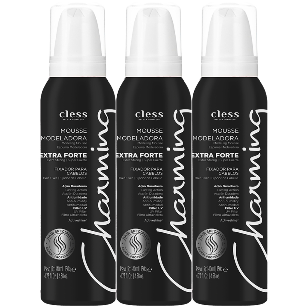Kit 3x Mousse Charming 140ml Extra Forte Black Cless Protetor Térmica e ...