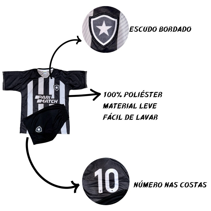 Kit Conjunto infantil juvenil futebol Botafogo Tamanho do 02 ao 14 ...