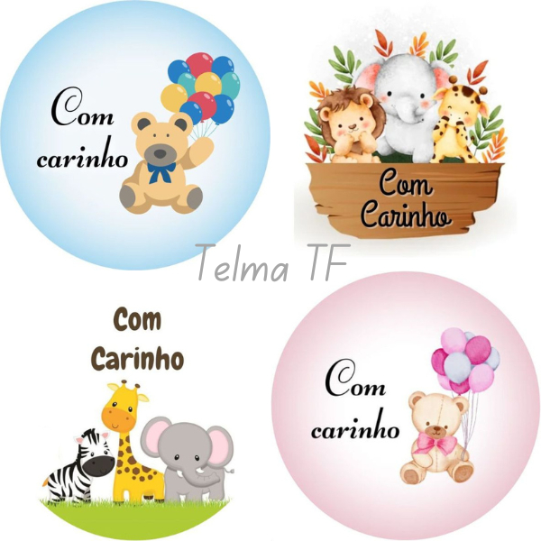 120 Adesivos Infantis Redondos - Com Carinho - 5cm - 30 Unidades de Cada Modelo | Shopee Brasil