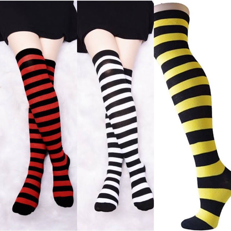Meia Listrada 7/8 Lolita Colegial Longa Egirl Anime Cosplay | Shopee Brasil