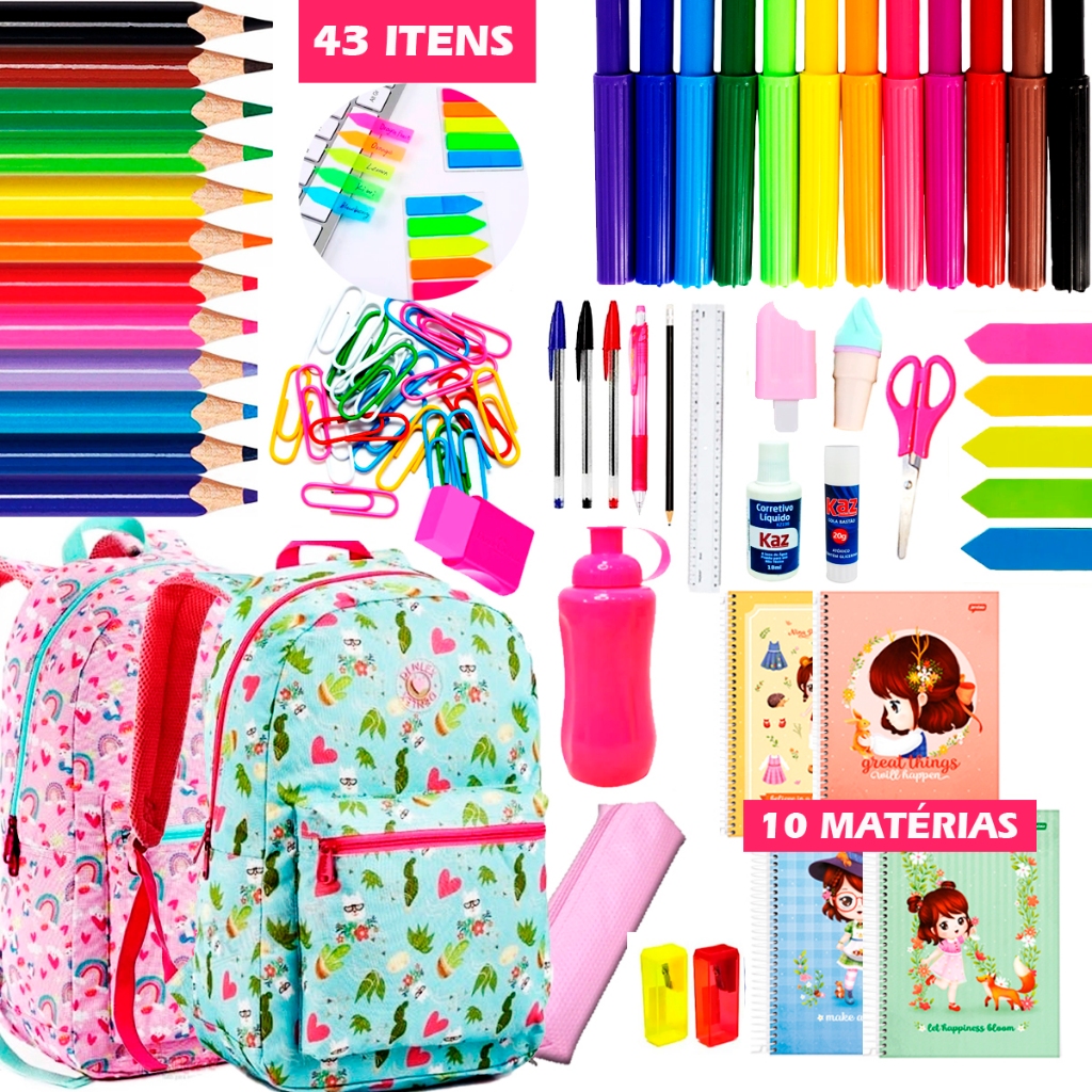 Kit Material Escolar Ensino Fundamental Menina Completo | Shopee Brasil