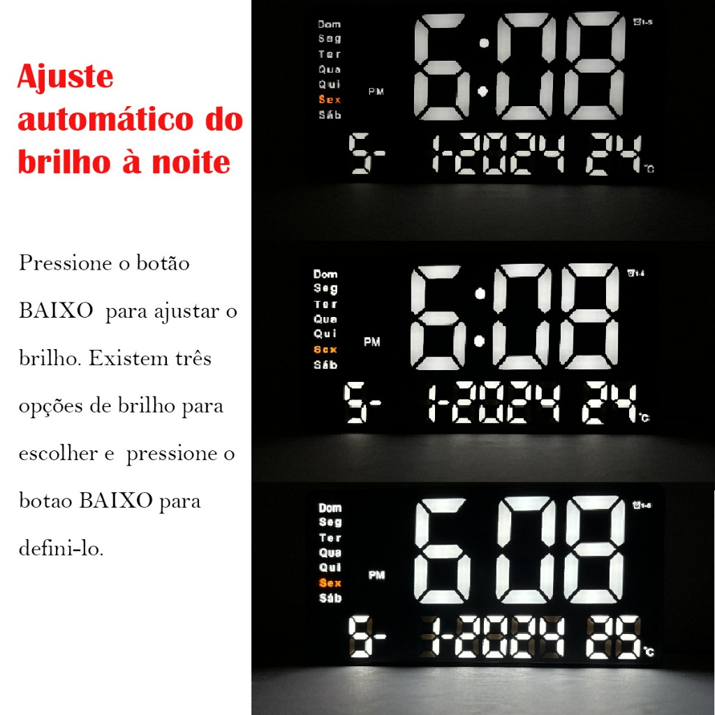 Relógio Digital LED De Parede E Mesa Calendário Alarme Data Temperatura LE-2167 | Shopee Brasil