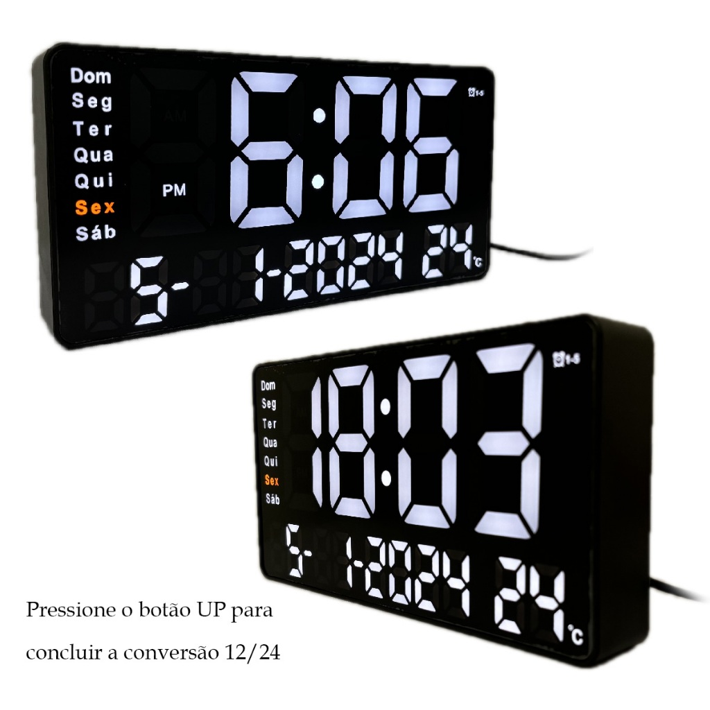 Relógio Digital LED De Parede E Mesa Calendário Alarme Data Temperatura LE-2167 | Shopee Brasil