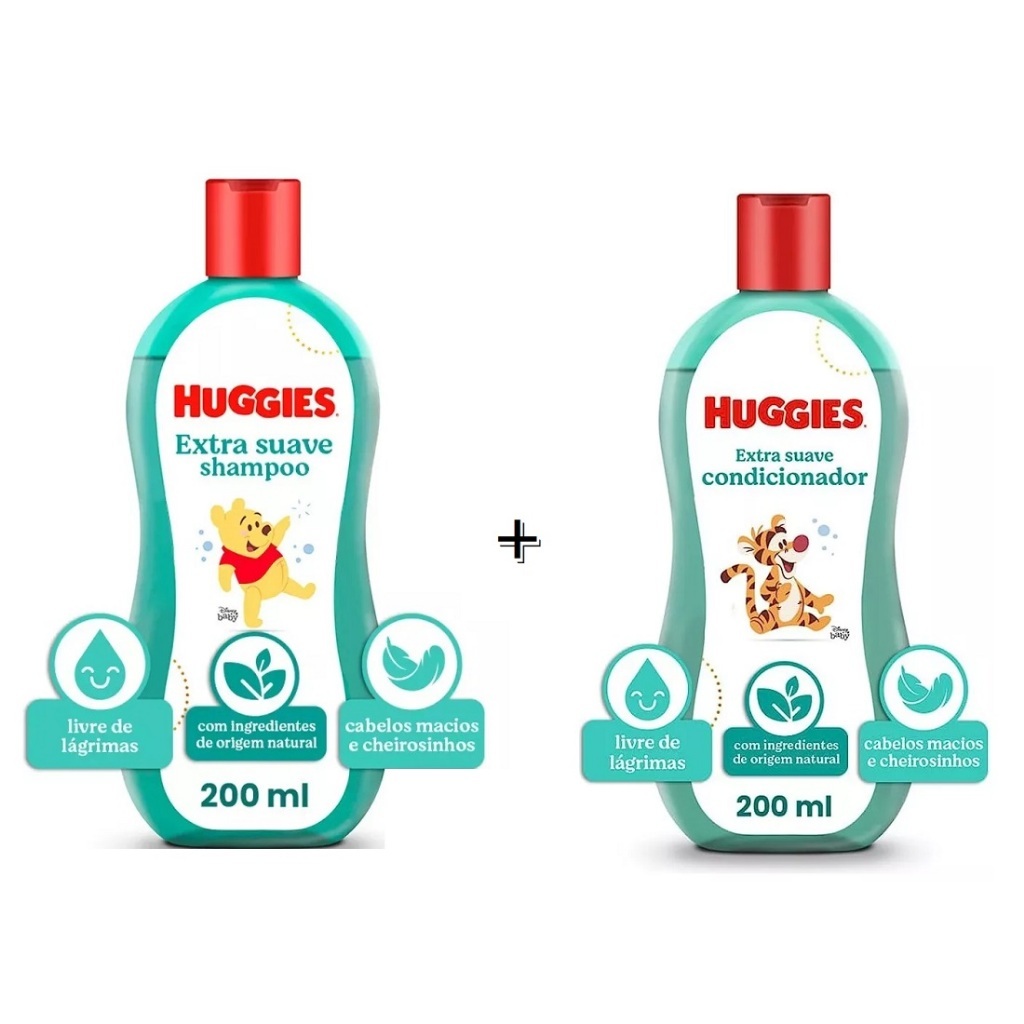kit 2 itens de higiene huggies shampoo e condicionador bebê extra suave ...