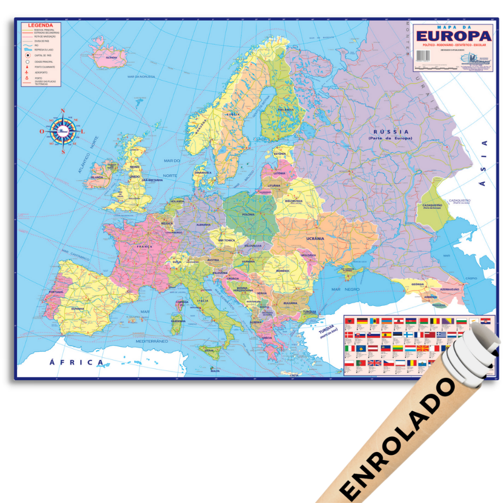 Mapa Europa Continente Mundi Politico Poster Geográfico Escolar ...