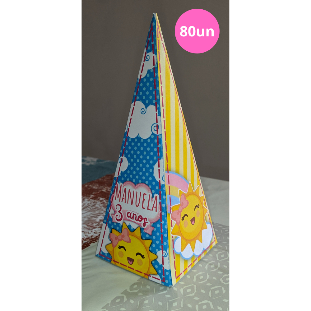 Kit 80 Caixinhas Personalizadas Formato Cone Tema Raio de Sol de Papel ...