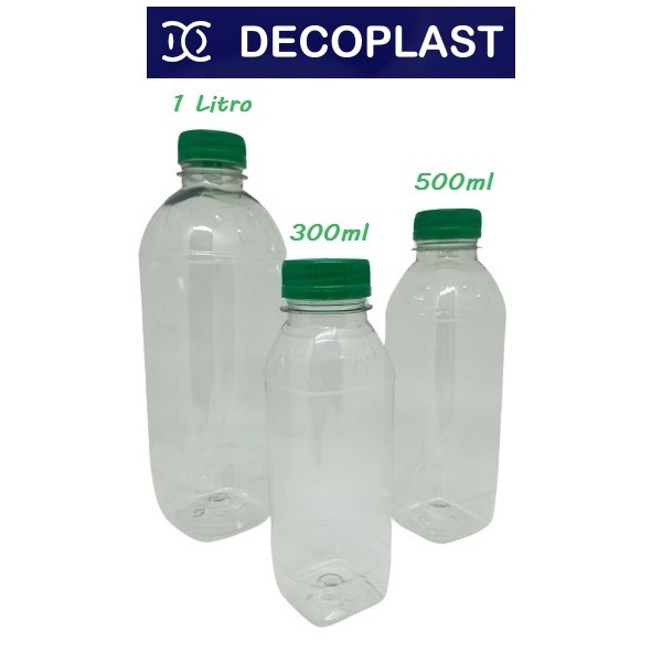 Kit 100 Garrafas PET Transparente com Tampa Lacre Verde Decoplast ...