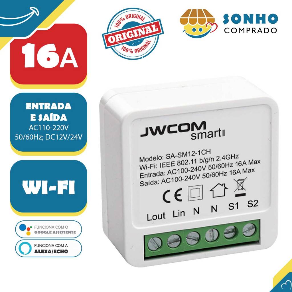 Mini Modulo Interruptor Tomada 1 CH Wifi JWCOM SA-SM12-1CH | Shopee Brasil