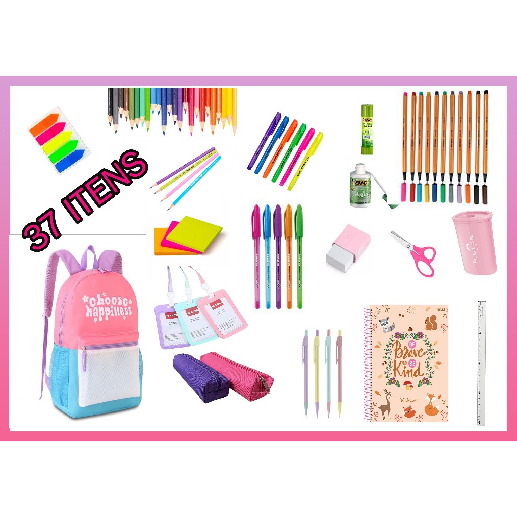 Kit Material Escolar Mochila Juvenil Feminino Masculino Fofo Papelaria ...