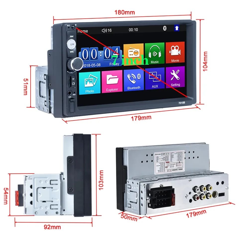 Central Multimídia MP5 1Din Com tela de 7, Bluetooth, USB, Espelha o Celular - Acompanha Câmera ...