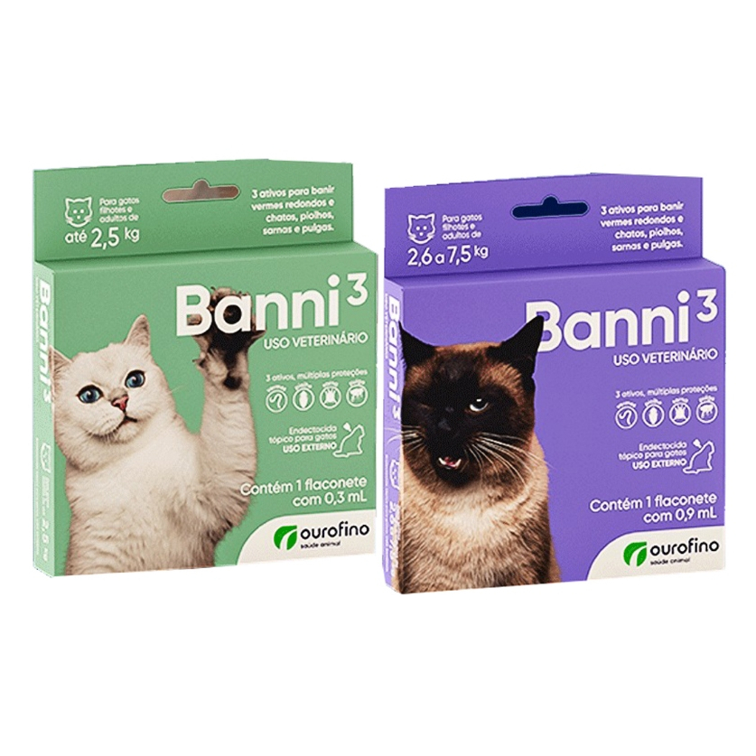 Banni 3 Gatos - 0,3ml e 0,9ml - Vermes Pulgas Sarna Piolho - Ourofino Pet | Shopee Brasil