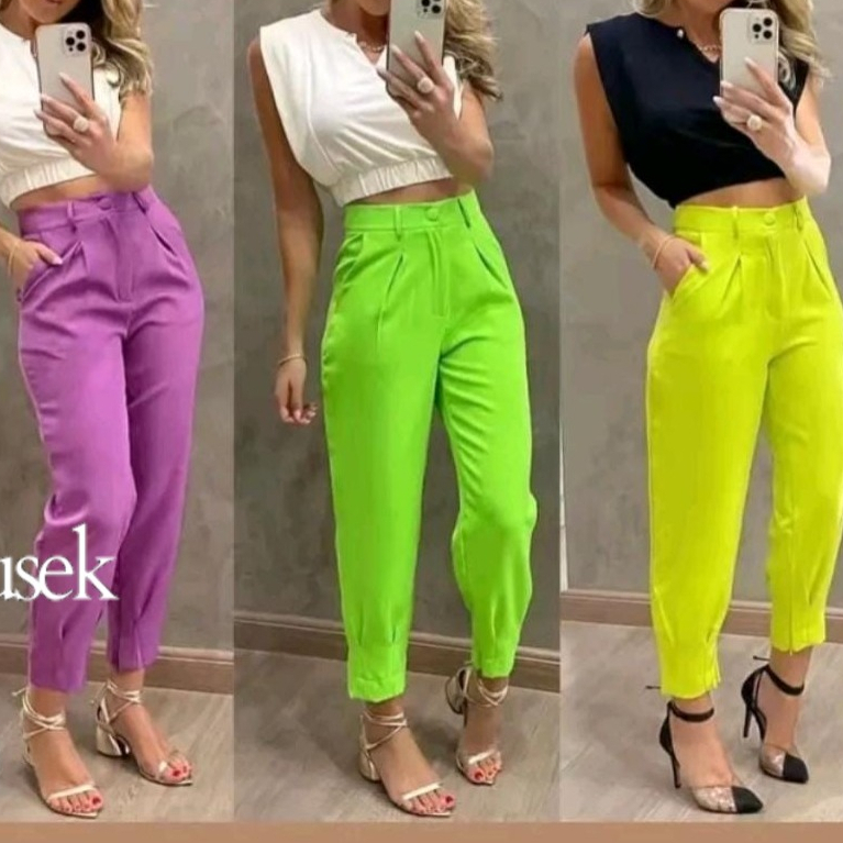 Susek Modas Calça Alfaiataria Modelo Jogger Cenoura Ziper na perna 815 ...