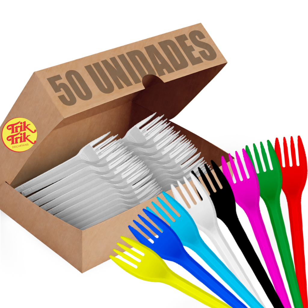 Garfo Descartável Biodegradável Reforçado Luxo Trik Trik Diversas Cores ...