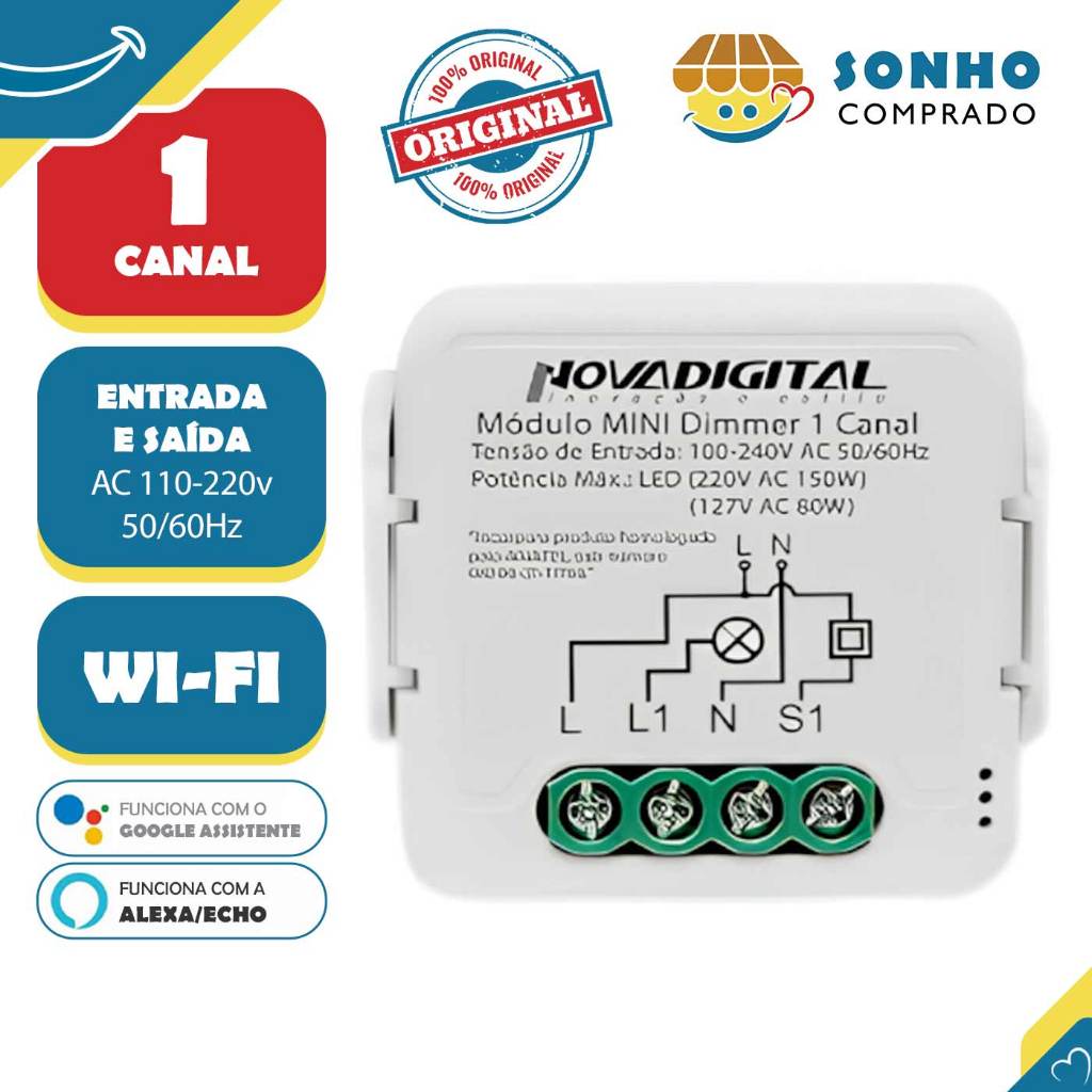 Mini Modulo Inteligente Interruptor Tomada Com Dimmer 1 CH WIFI Nova ...