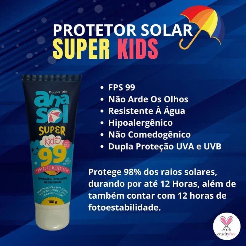 Protetor Solar Infantil Kids Anasol FPS 99 Longa Duração 100g | Shopee ...
