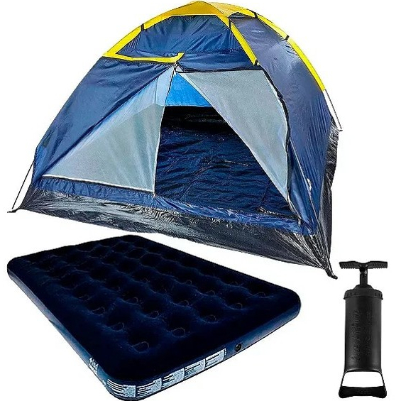 Barraca Camping 4 Pessoas + Colchão Inflável Casal Resistente + Bomba ...
