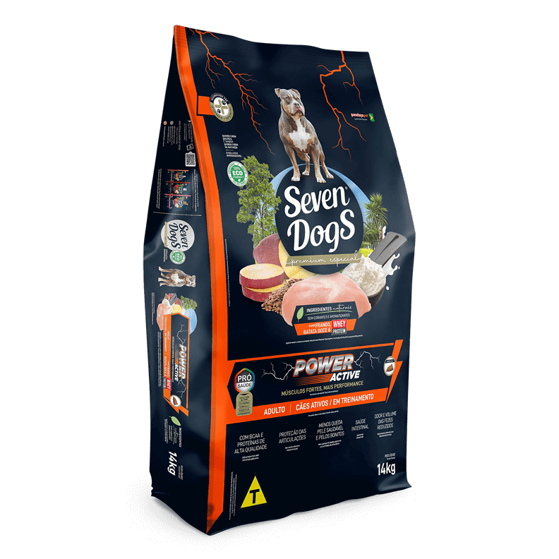 Ração Seven Dogs Power Active Sabor Frango, Batata Doce e Whey Protein ...