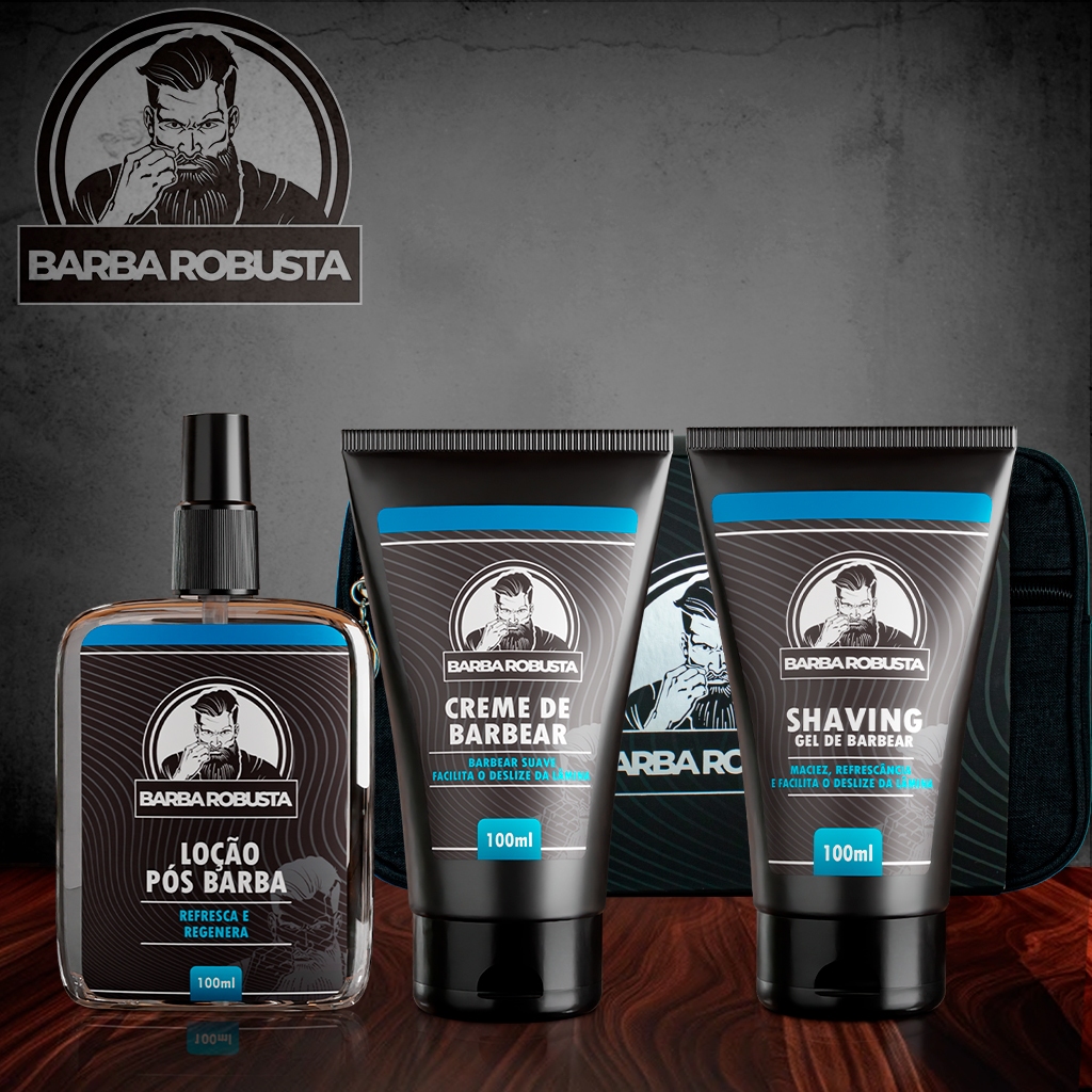Kit barbear Loção pós barba, creme de barbear e shaving gel de barbear ...