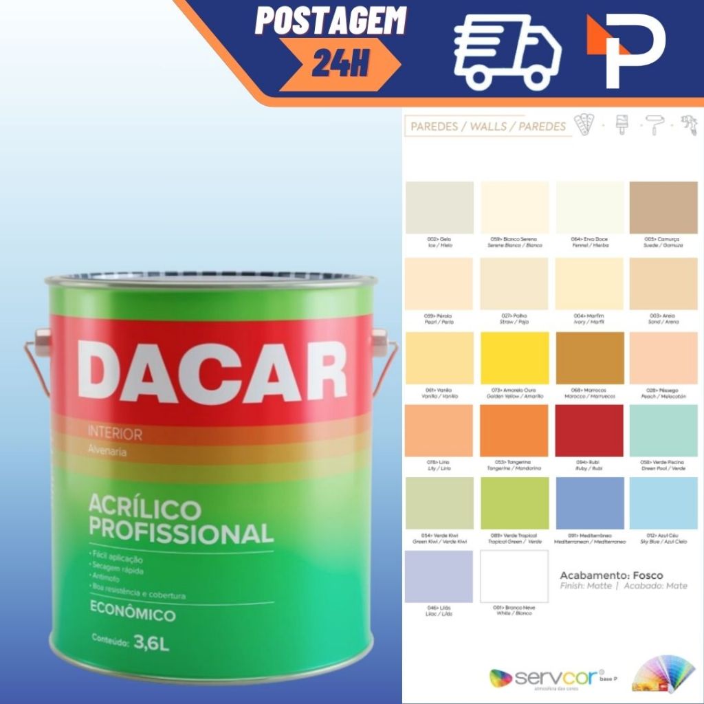 Tinta Acrílica Parede Profissional Fosca 3,6L Dacar Branco Palha Marfim Azul Diversas Cores ...