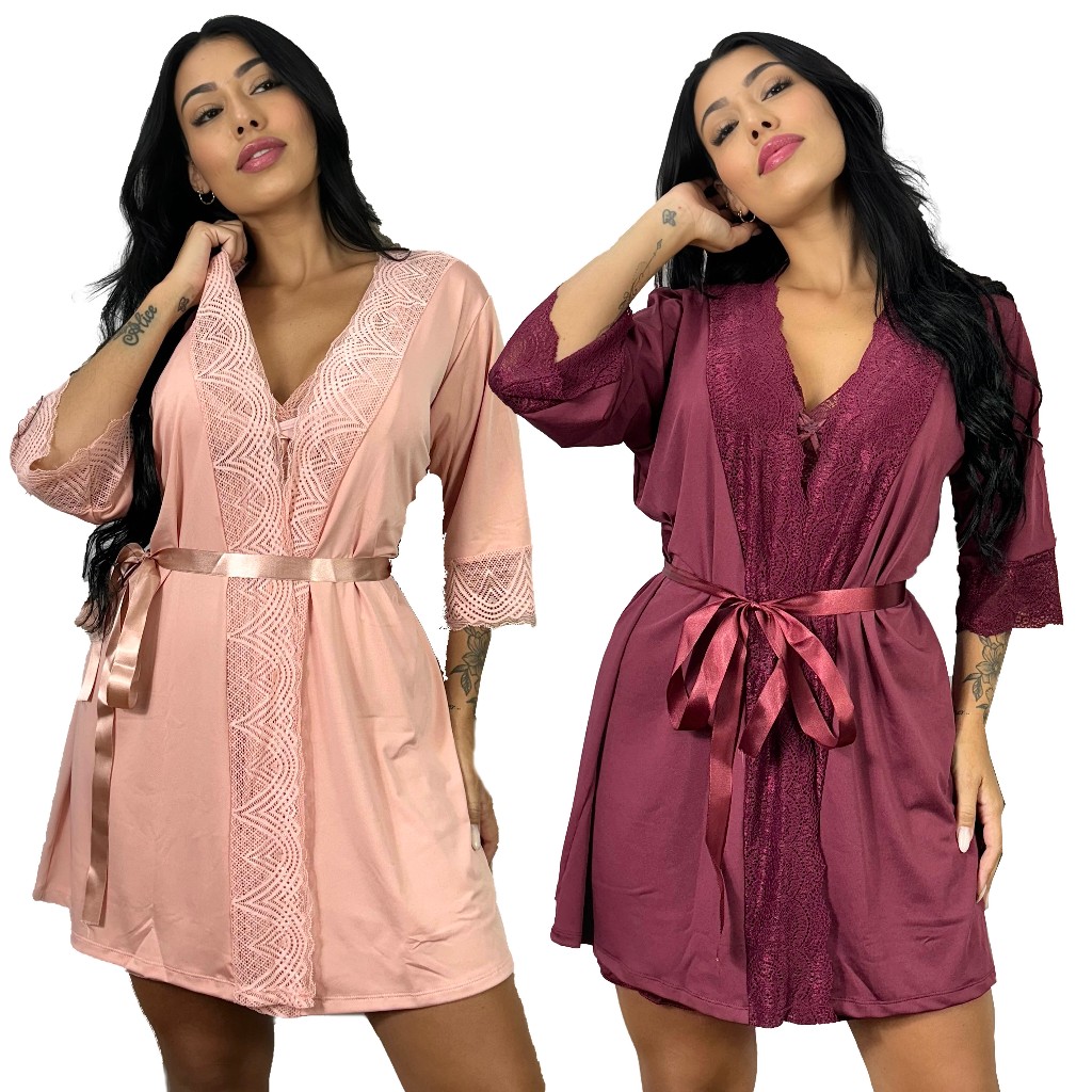 Kit 2 Robe Hobby Roupão Renda Luxo Dia a Dia e Dia e Noite | 040 ...