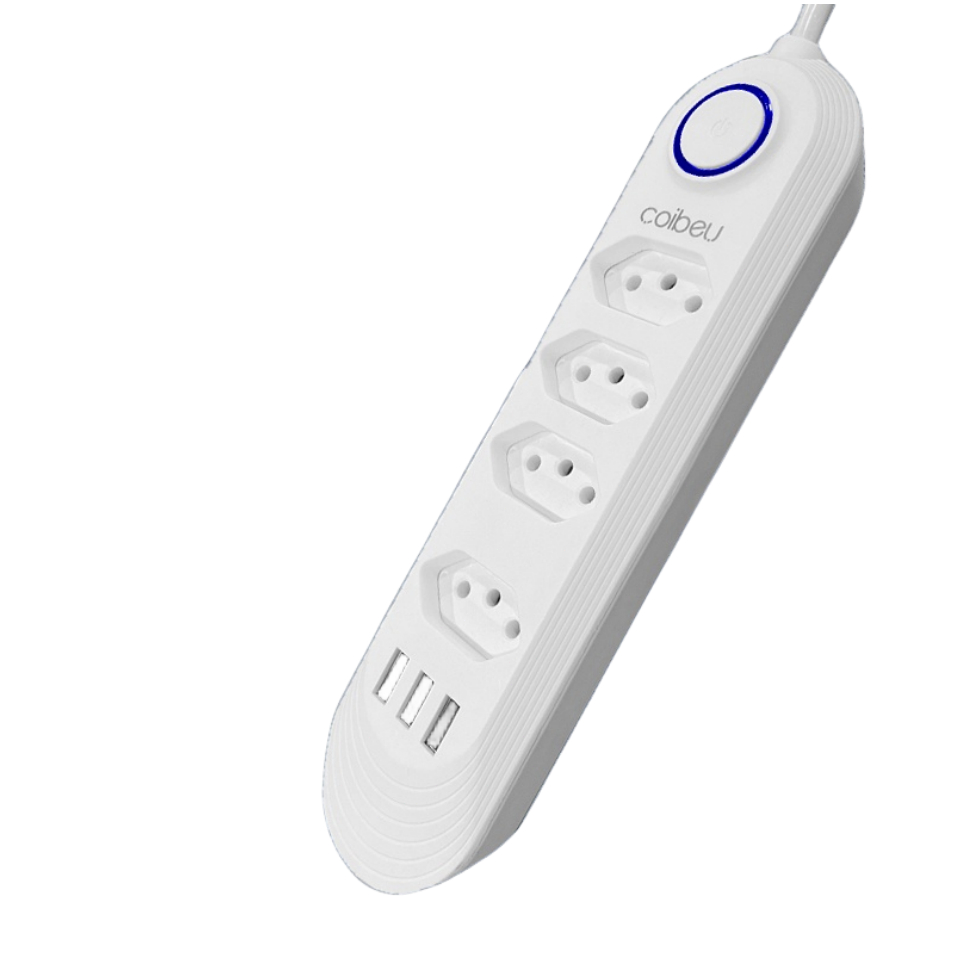 COIBEU Extensão de tomadas 4 tomadas de 3 furos e 3 usb filtro de linha com cabo de 2m Bivolt ...