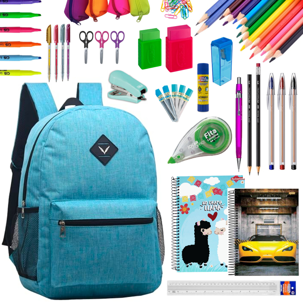 Kit Material Escolar Completo 33 Itens Caderno Mochila Ensino Médio ...