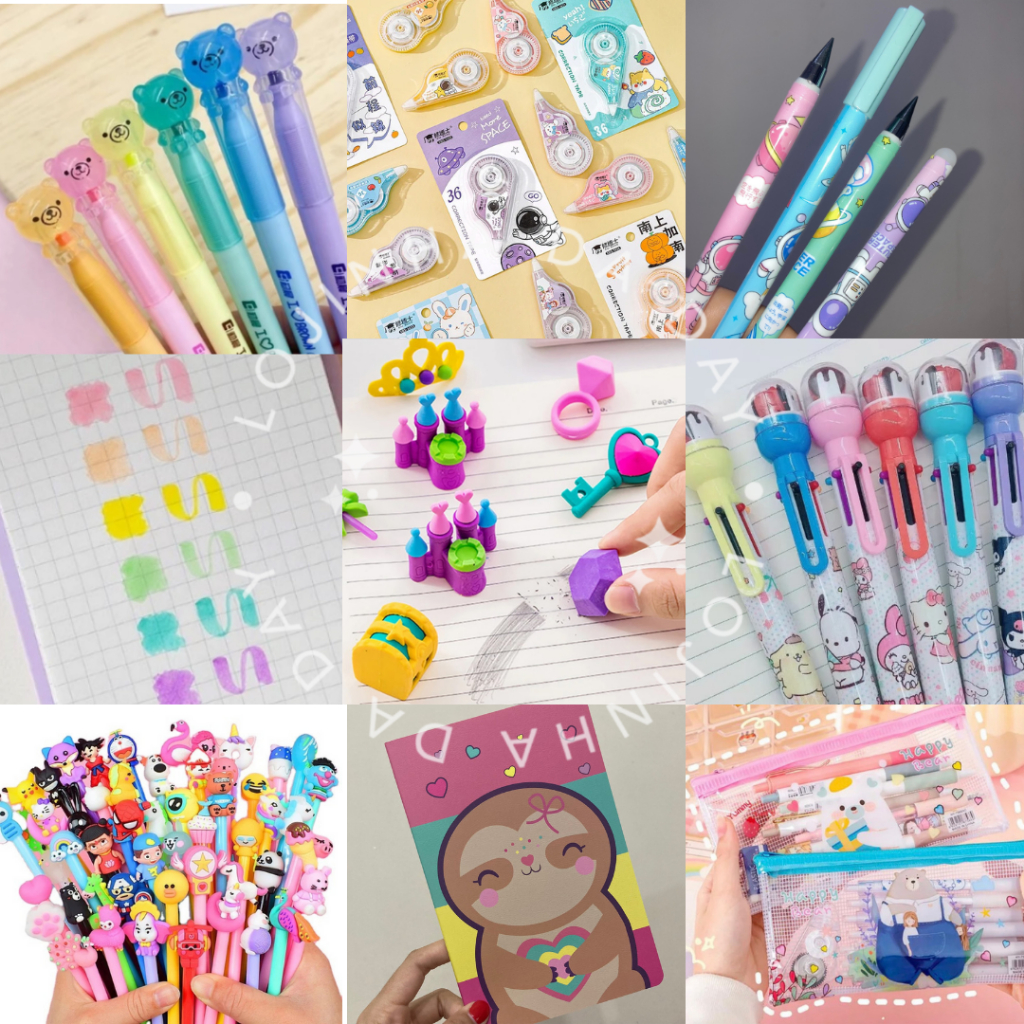 Kit Papelaria Fofa Material Escolar Fofa Kawai Criativa + Mimo | Shopee ...