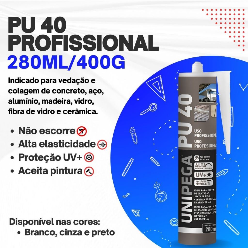 Pu 40 Profissional Selante Adesivo Placa Revestimento Pvc 280 mL Unipega Cinza | Shopee Brasil
