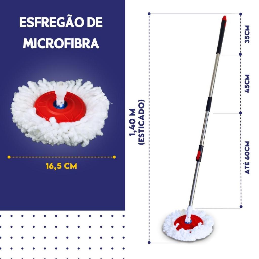 Mop Cabo Grande 140 Cm Com Escova Cesto Em Inox Rodas e Dispenser 14 ...