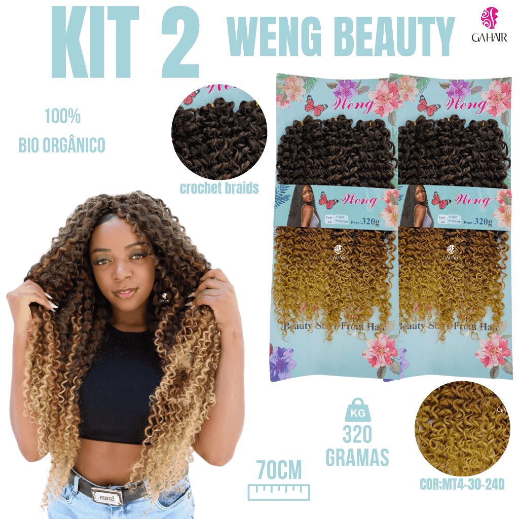 Kit 2 Apliques Cabelos Cacheado Premium 100% Bio Organico Crochet ...