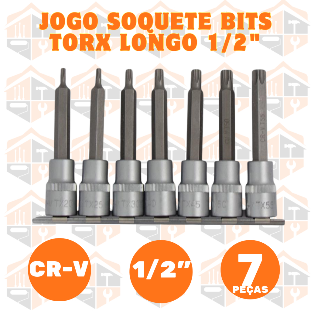 Jogo Soquete Torx Torque Longo 7pcs T 20 Ao T 55 1/2 Pol | Shopee Brasil