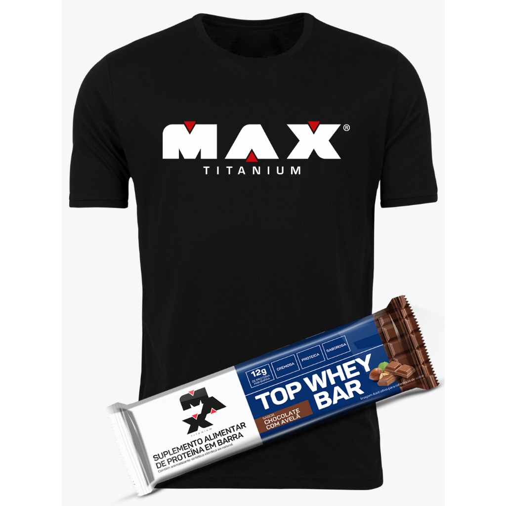 Camiseta Max Titanium + Barrinha de Proteina Dry Fit Treino Camisa ...