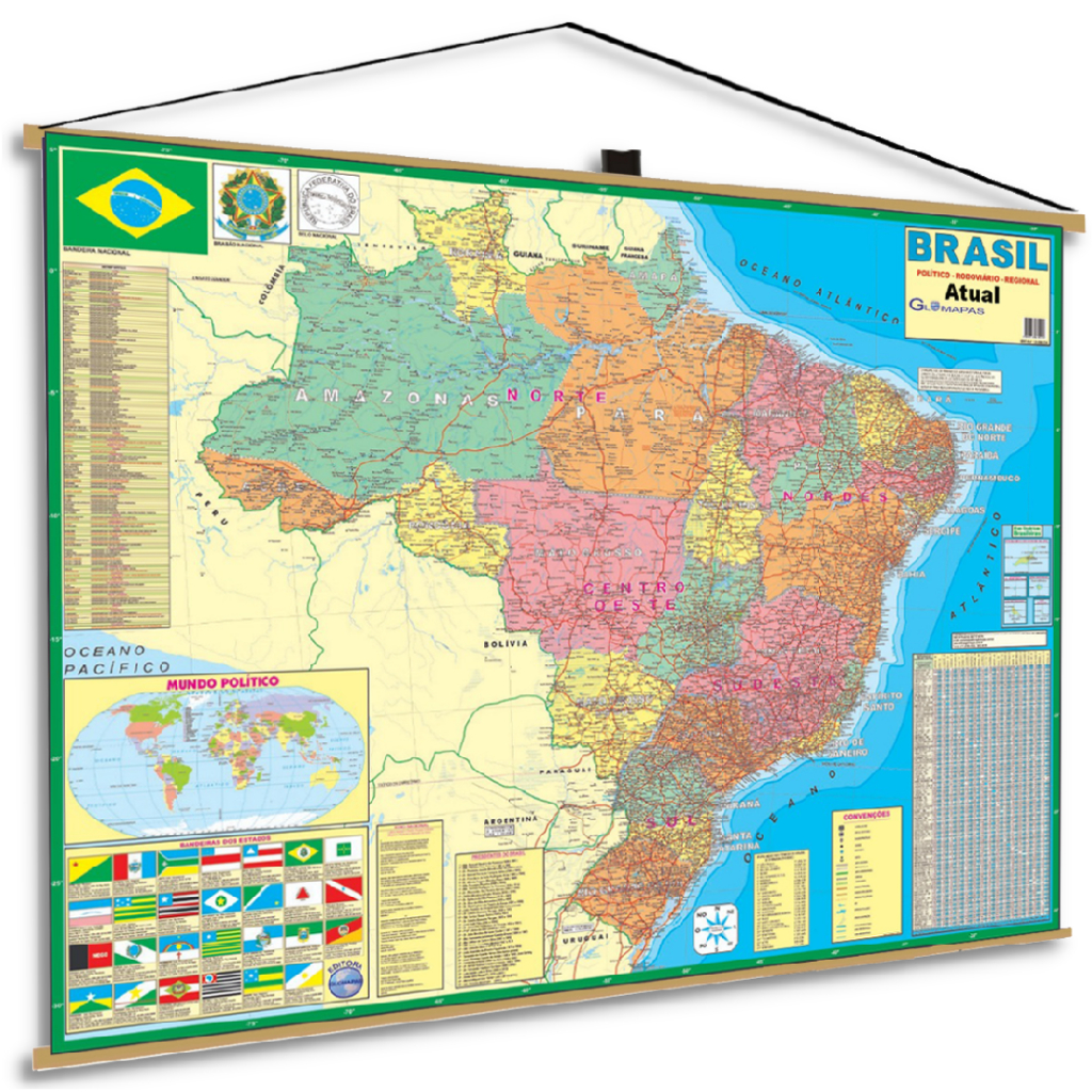 Mapa Brasil Politico Rodoviário Escolar Banner Geográfico Poster ...