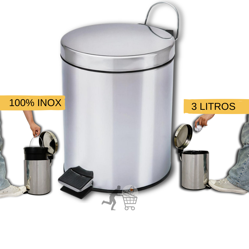 Cesto De Lixo Inox 3L- 100% Inox C/ Pedal para Banheiro e Cozinha ...