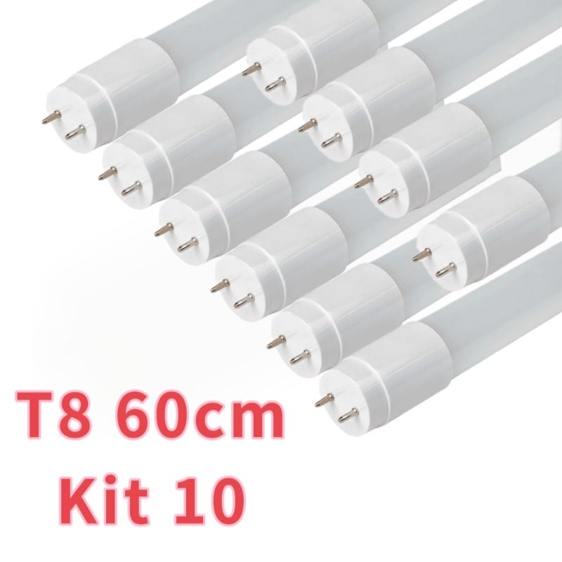 Kit c/10 Lâmpadas tubular led T8 9w 3000k/6500k 60cm | Shopee Brasil