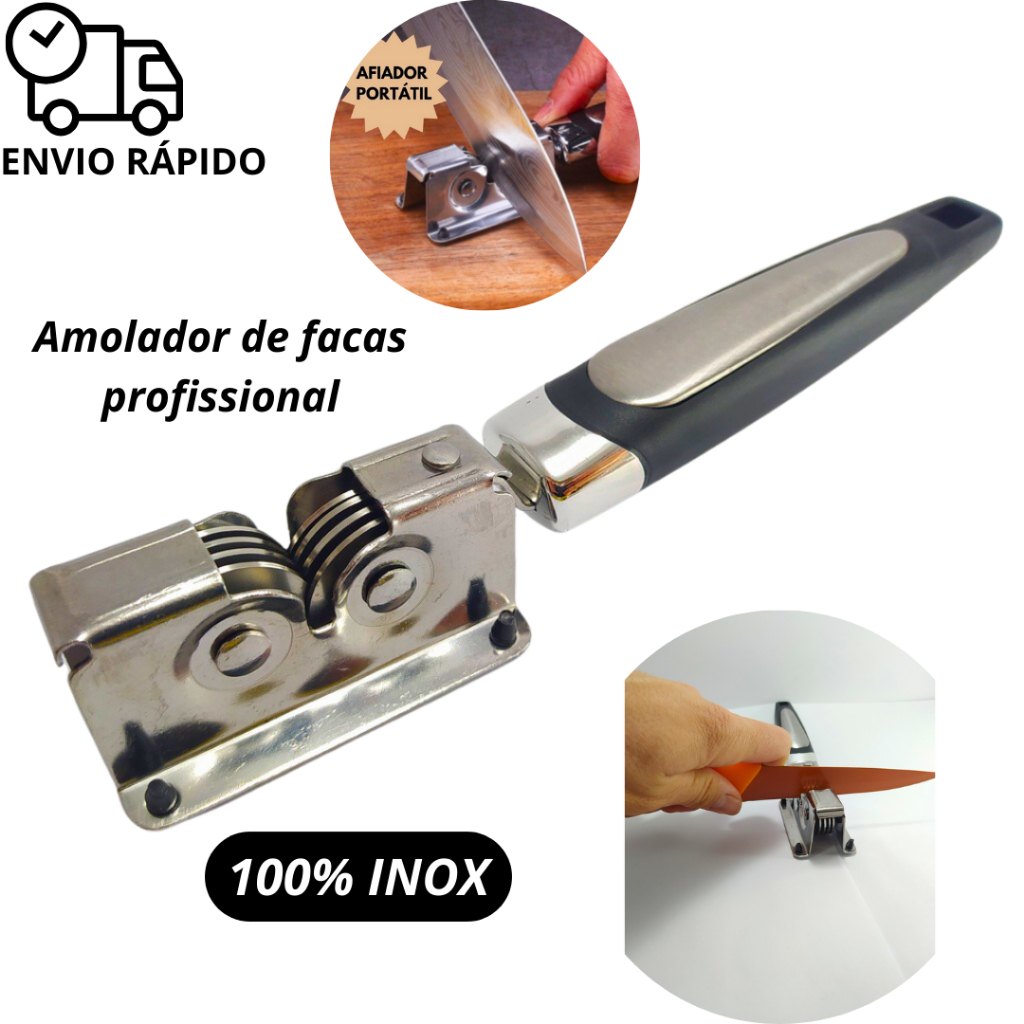 Amolador Faca Afiador Tesoura Profissional Ventosa Canivete inox com ...