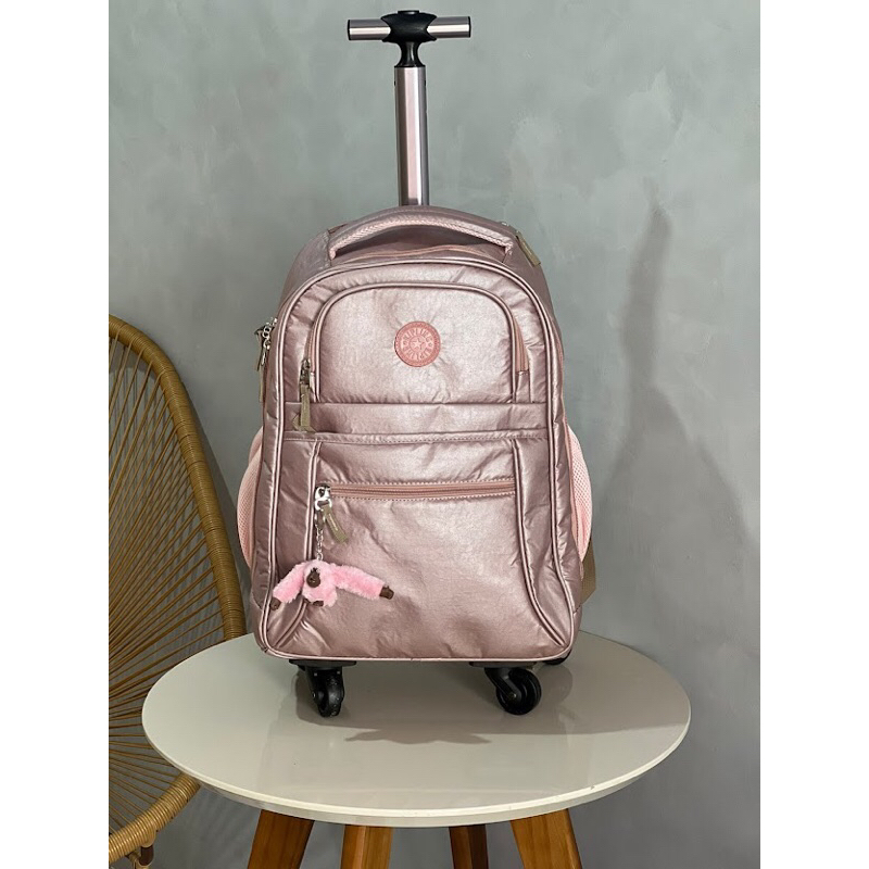 Mochila Kipling Metalizada 4 Rodinhas 360° (Acompanha Chveiro Macaco) (Não Acompanha Porta Lápis ...